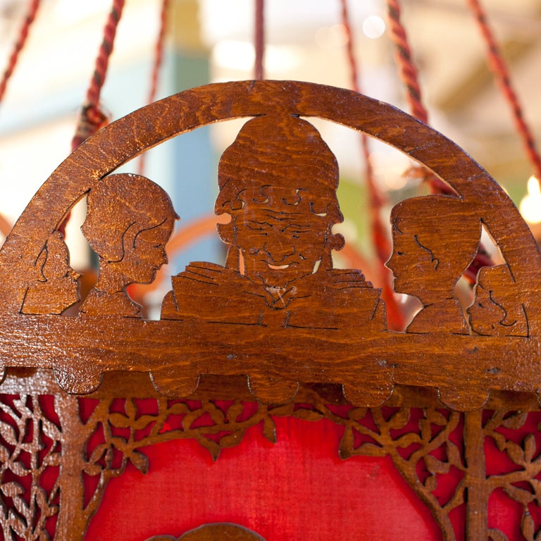Curious Arts and Crafts Handmade Wood, Fabric and Fringe Pendant, circa ...