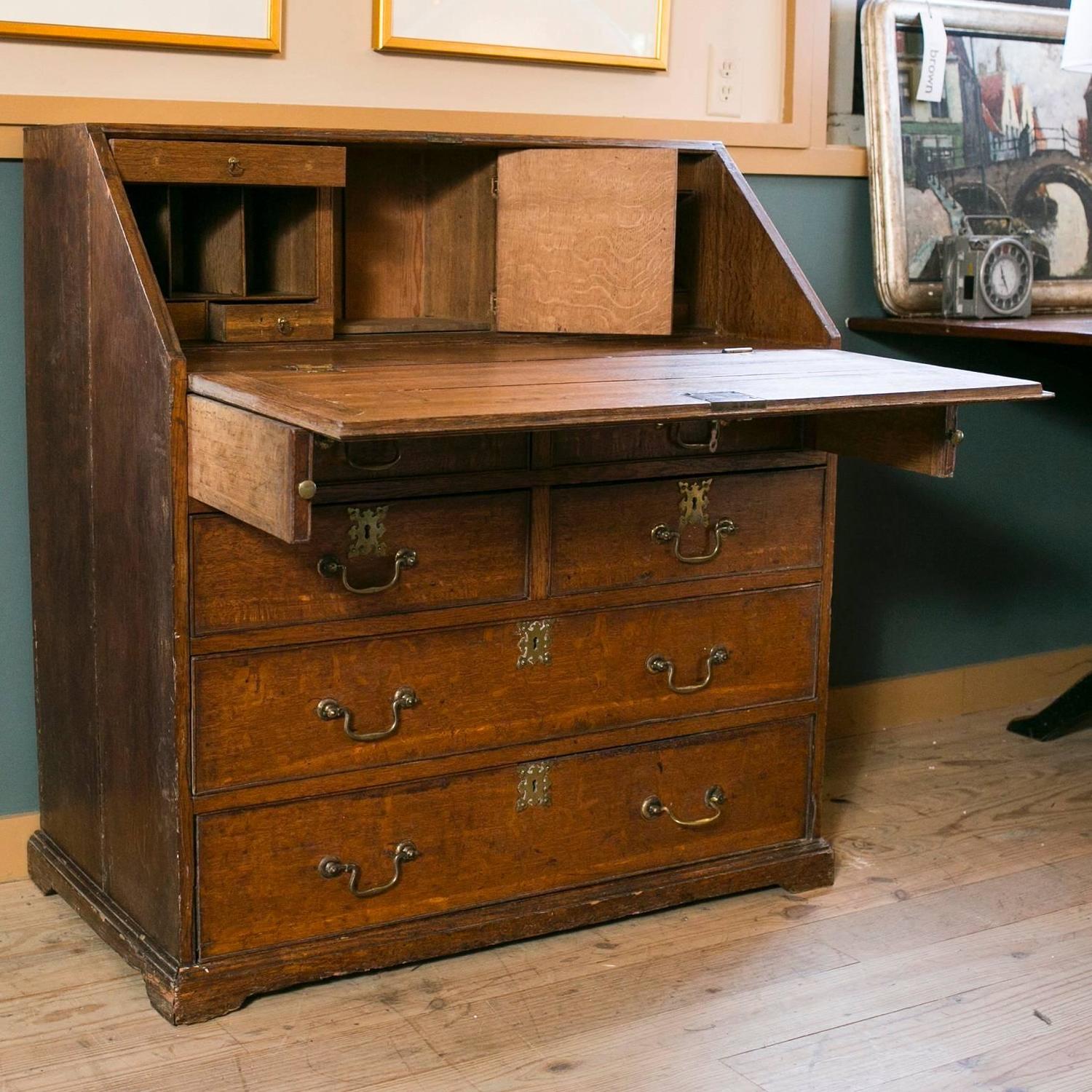 Antique French Drop Front Solid Wood Secretary and Chest at 1stdibs