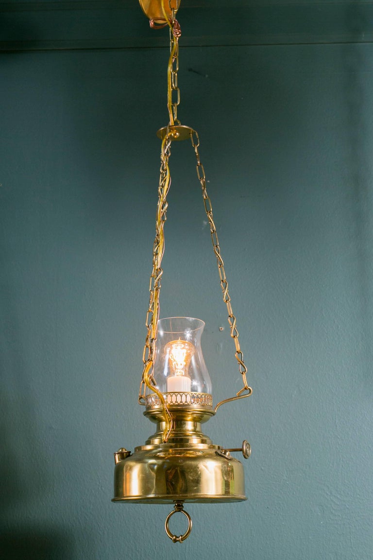 German Hasag Calorifix Brass Lantern with Blown Glass Hurricane, circa ...