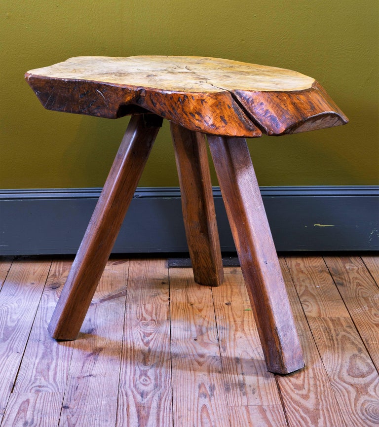 Rustic Live Edge Wood Slab Table with Three Legs at 1stDibs