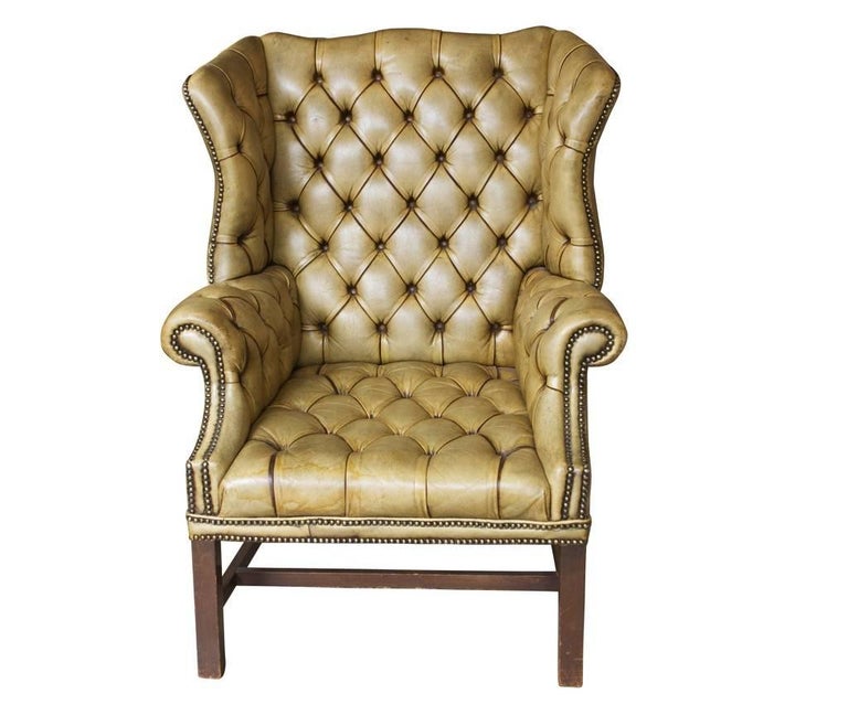 Late 19th Century English Leather Wingback Chair For Sale at 1stDibs