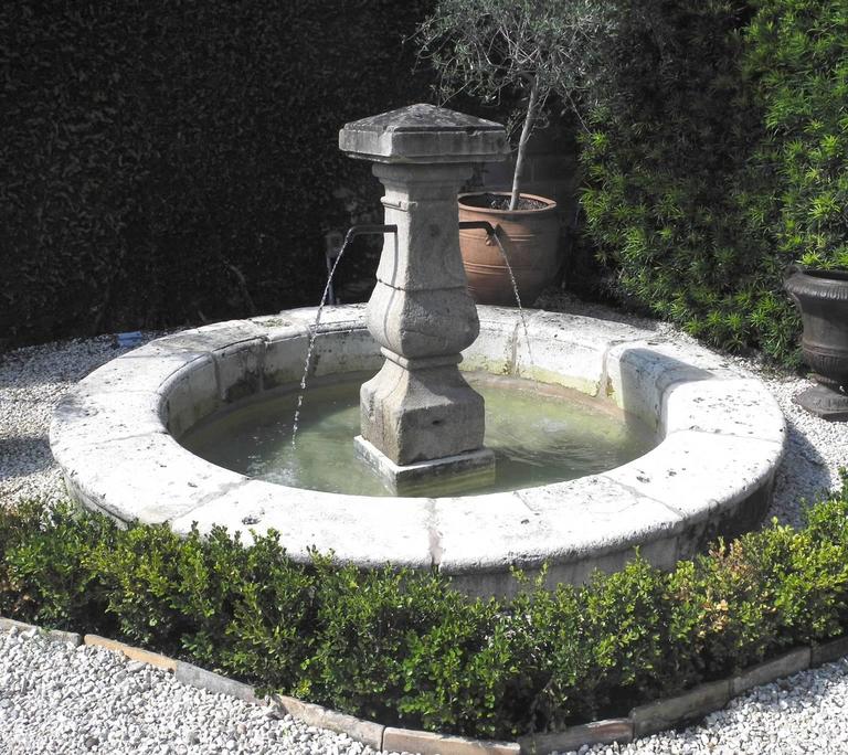 Antique Circular Stone Fountain with Carved Center Column and Two ...