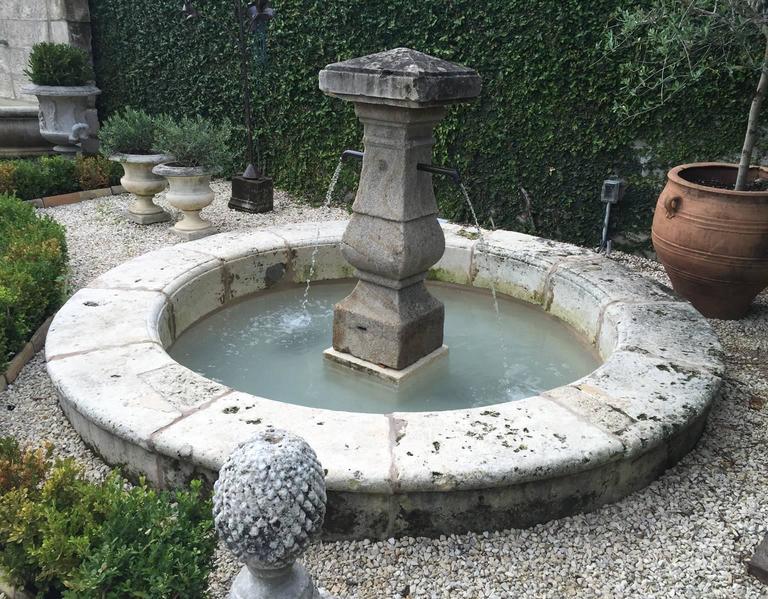 Antique Circular Stone Fountain with Carved Center Column and Two ...