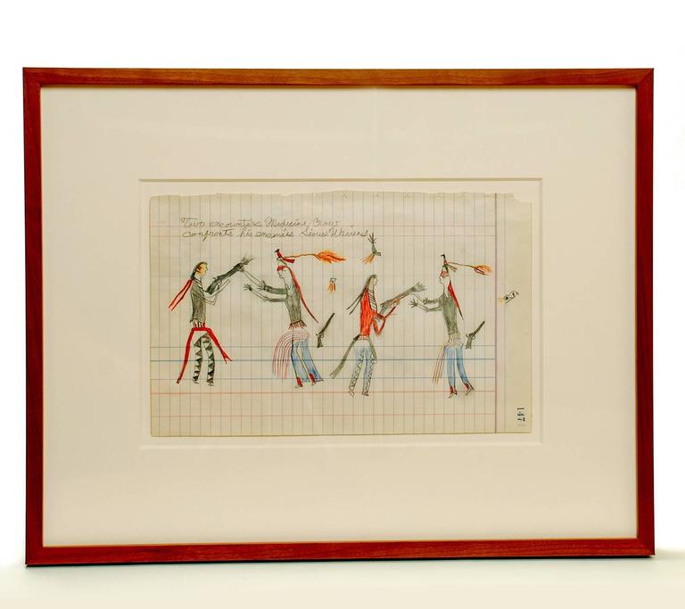 Rare Early 20th Century Crow Ledger Drawing Medicine Crow or Sioux ...