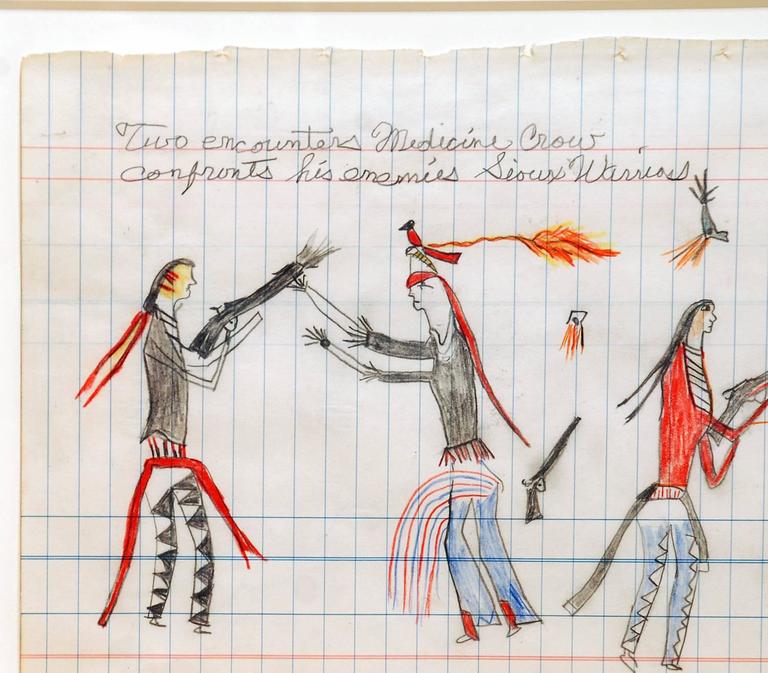 Rare Early 20th Century Crow Ledger Drawing Medicine Crow or Sioux ...