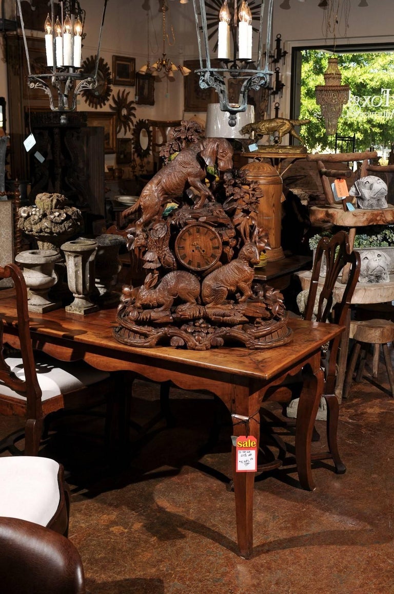 Black Forest Swiss Hand-Carved Wooden Musical Clock with Hound and Hare ...