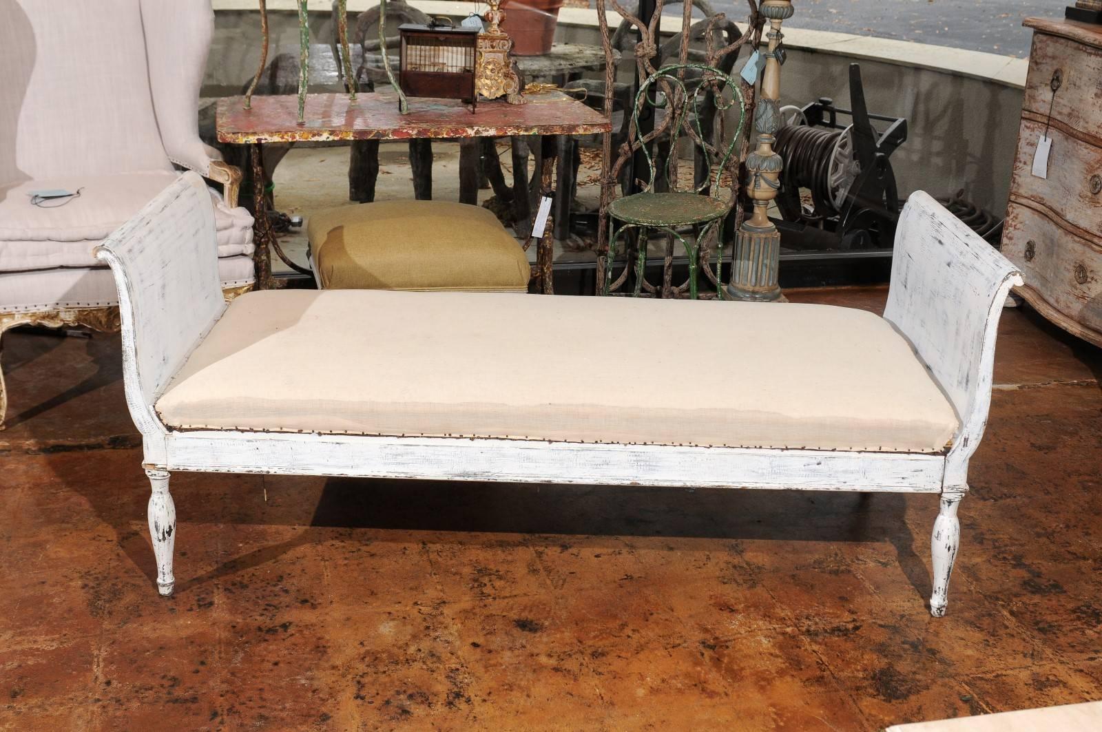 French Off-White Painted Fruitwood Sleigh-Style Daybed with Scrolled ...