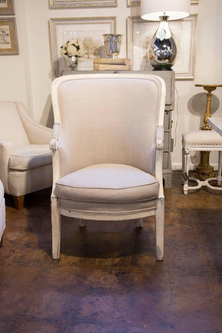 Pair of French 19th Century Barrel Back Upholstered Wing Chairs with ...