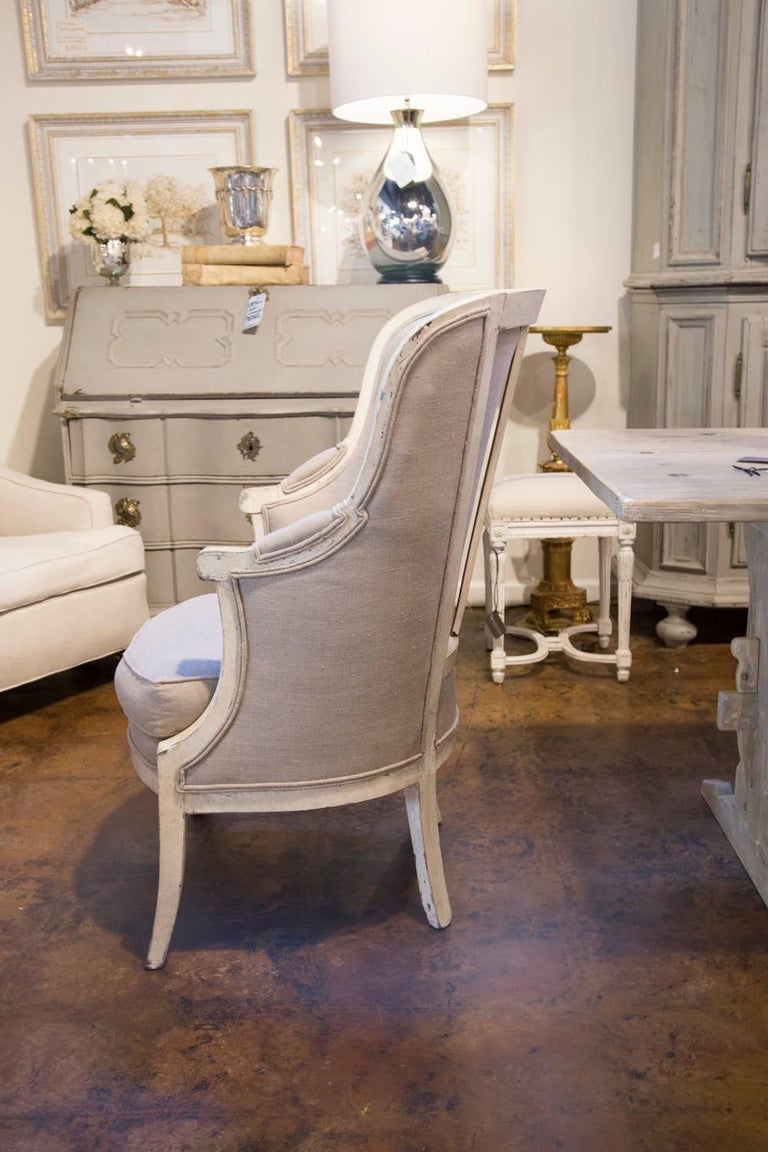 Pair of French 19th Century Barrel Back Upholstered Wing Chairs with ...