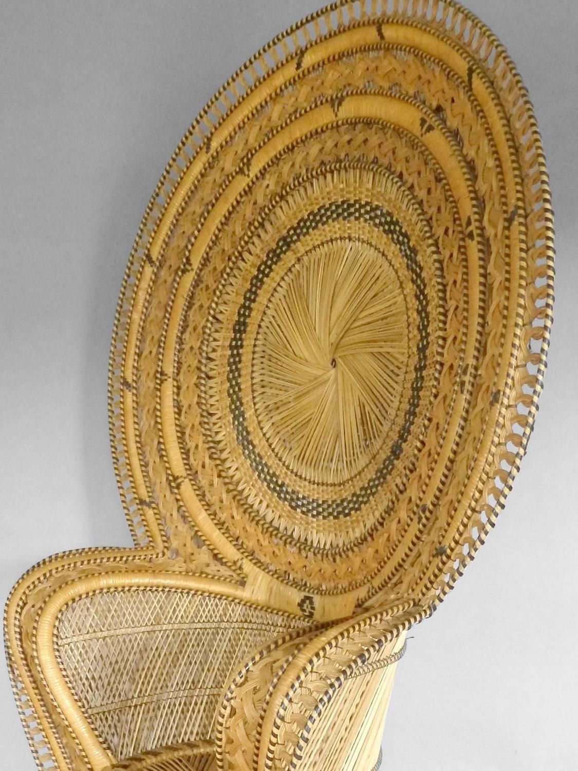 Large and Impressive Woven Rattan Peacock Chair with Ottoman at 1stdibs