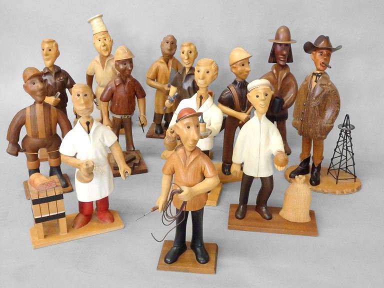 Large Collection of 42 Whimsical Carved Italian Figures For Sale at 1stDibs