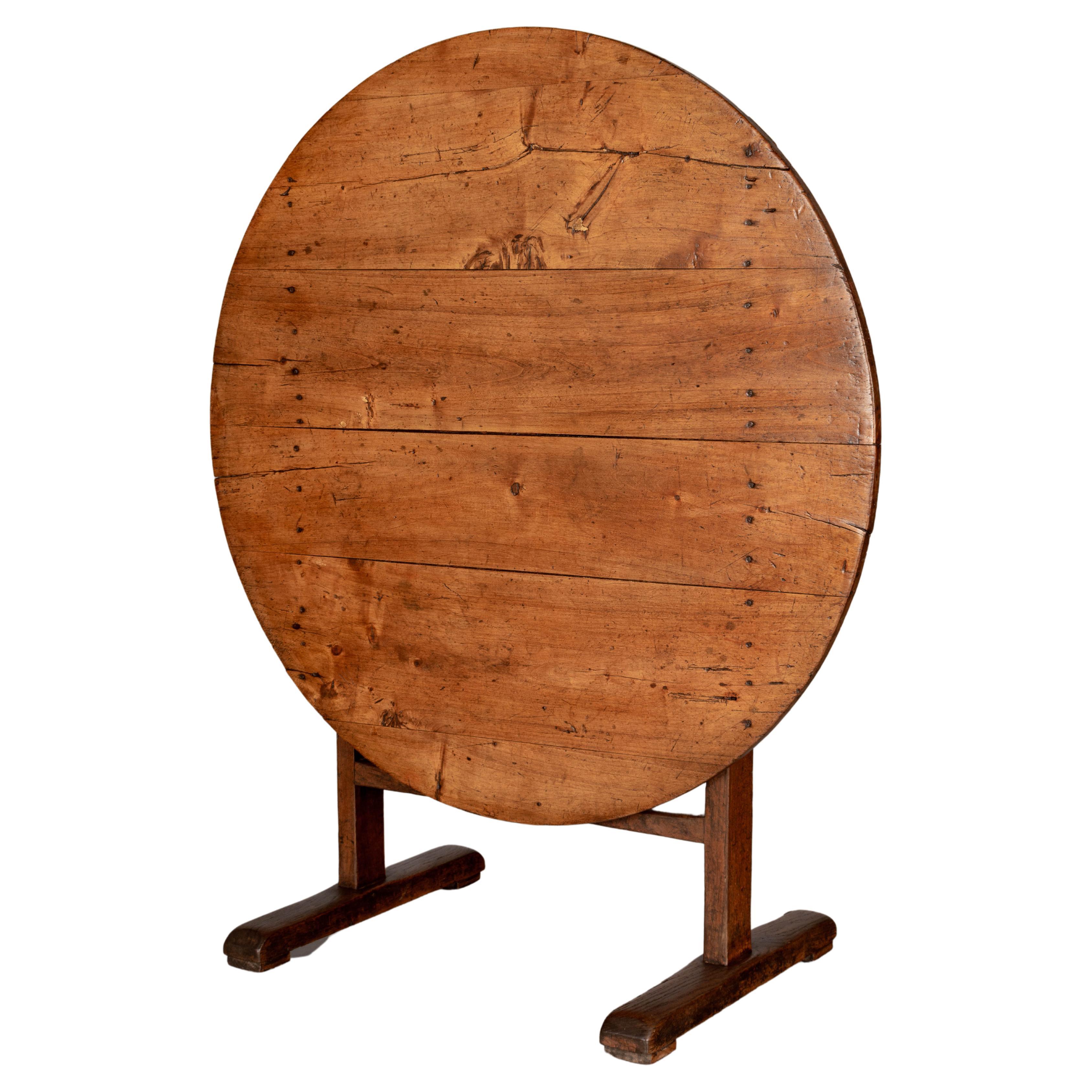 French 1900s Walnut Wine Tasting Table with Round Tilt-Top and Trestle ...