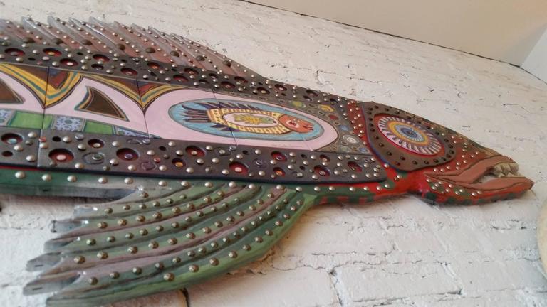 Enormous Colorful Decorative Folk Art Fish Wall Decoration at 1stDibs