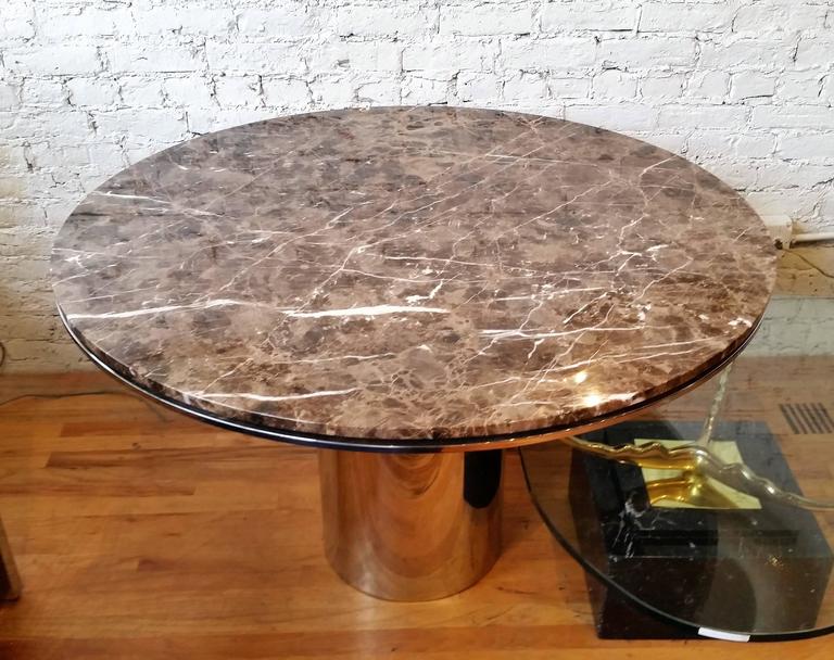 Round Chrome and Marble Dining Table by Brueton at 1stDibs