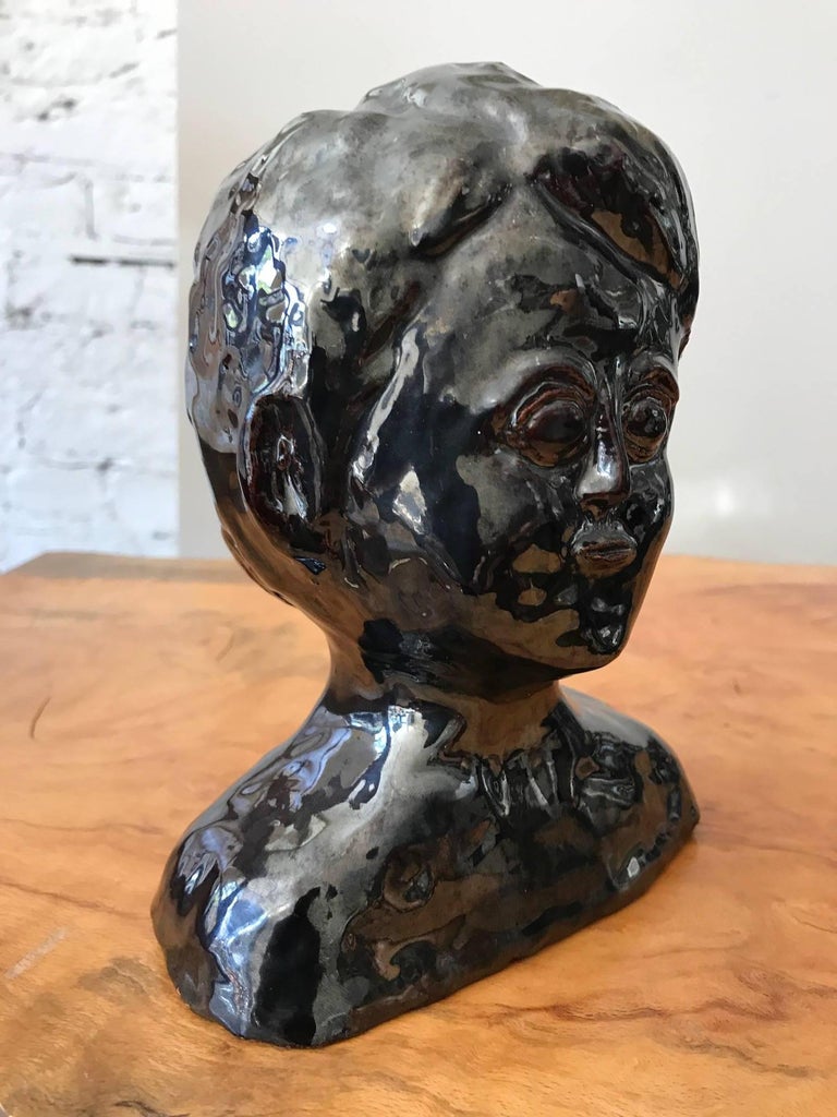 Glazed Metallic Ceramic Bust For Sale at 1stDibs