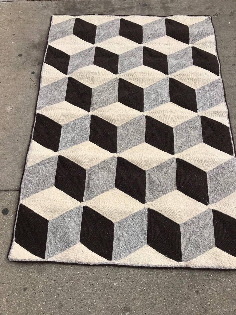 Graphic Tumbling Blocks Woven Jute Wall Hanging or Flat Weave Rug at ...