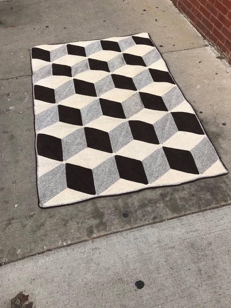 Graphic Tumbling Blocks Woven Jute Wall Hanging or Flat Weave Rug at ...