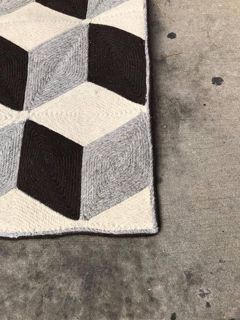 Graphic Tumbling Blocks Woven Jute Wall Hanging or Flat Weave Rug at ...