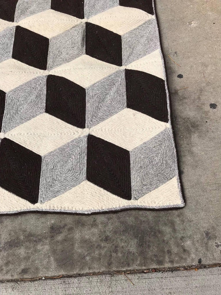 Graphic Tumbling Blocks Woven Jute Wall Hanging or Flat Weave Rug at ...