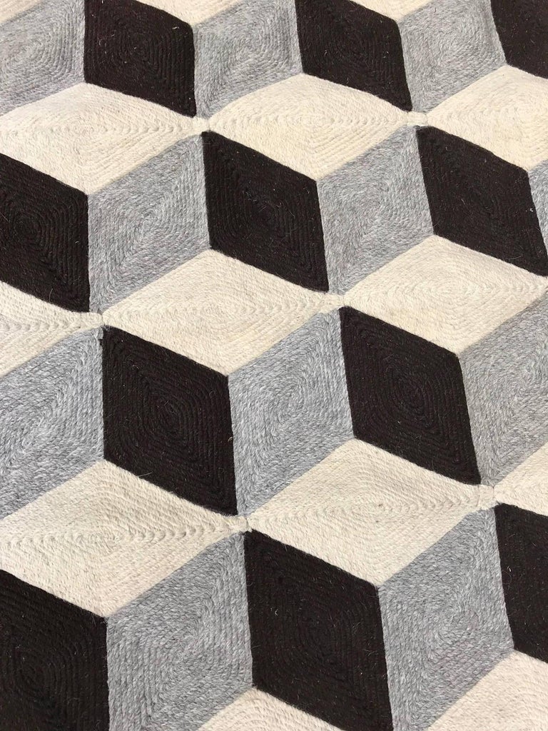 Graphic Tumbling Blocks Woven Jute Wall Hanging or Flat Weave Rug at ...