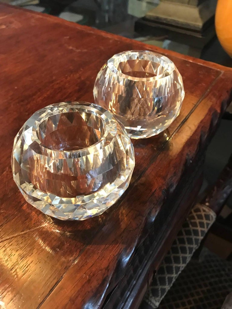 Pair of Oleg Cassini Midcentury Crystal Glass Votives Candleholders at ...
