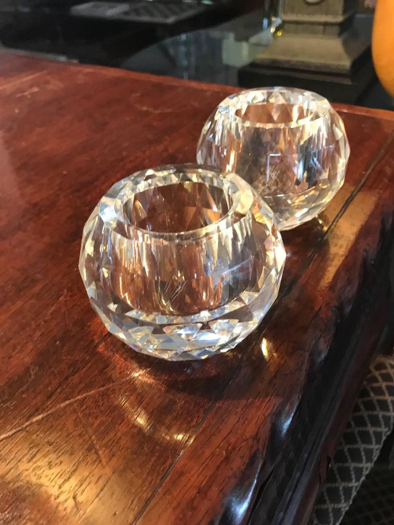 Pair of Oleg Cassini Midcentury Crystal Glass Votives Candleholders at ...
