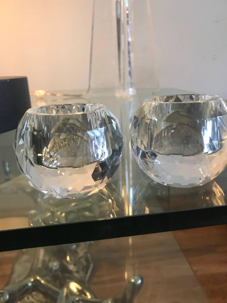 Pair of Oleg Cassini Midcentury Crystal Glass Votives Candleholders at ...