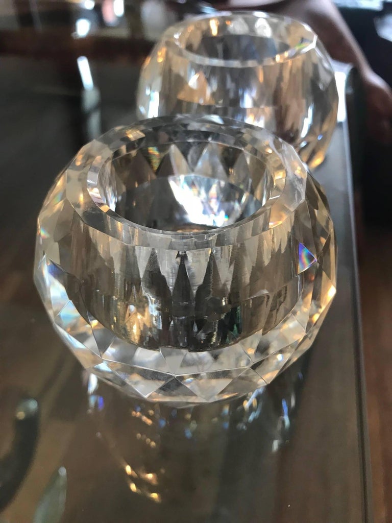 Pair of Oleg Cassini Midcentury Crystal Glass Votives Candleholders at ...