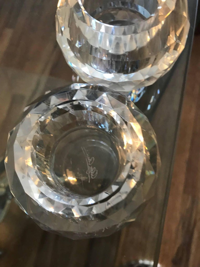 Pair of Oleg Cassini Midcentury Crystal Glass Votives Candleholders at ...