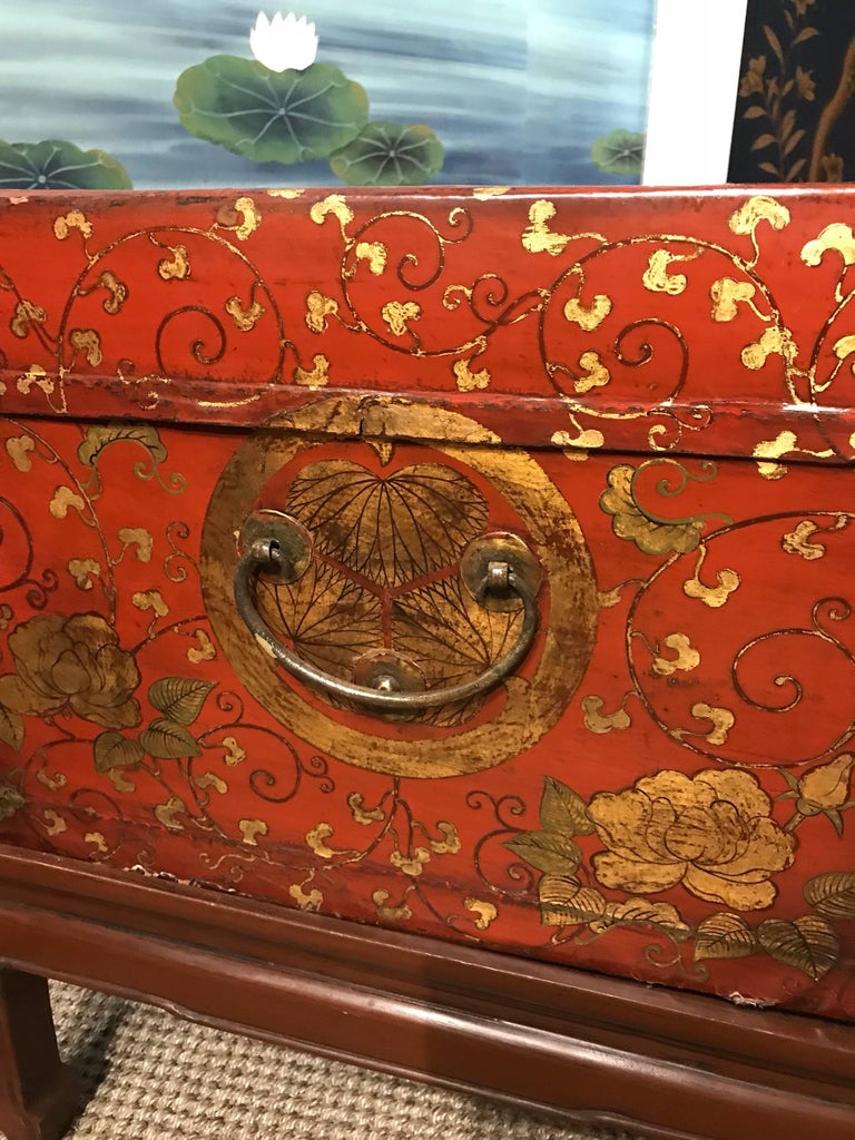 Antique Chinese Leather Trunk with Gold Crests For Sale at 1stDibs ...