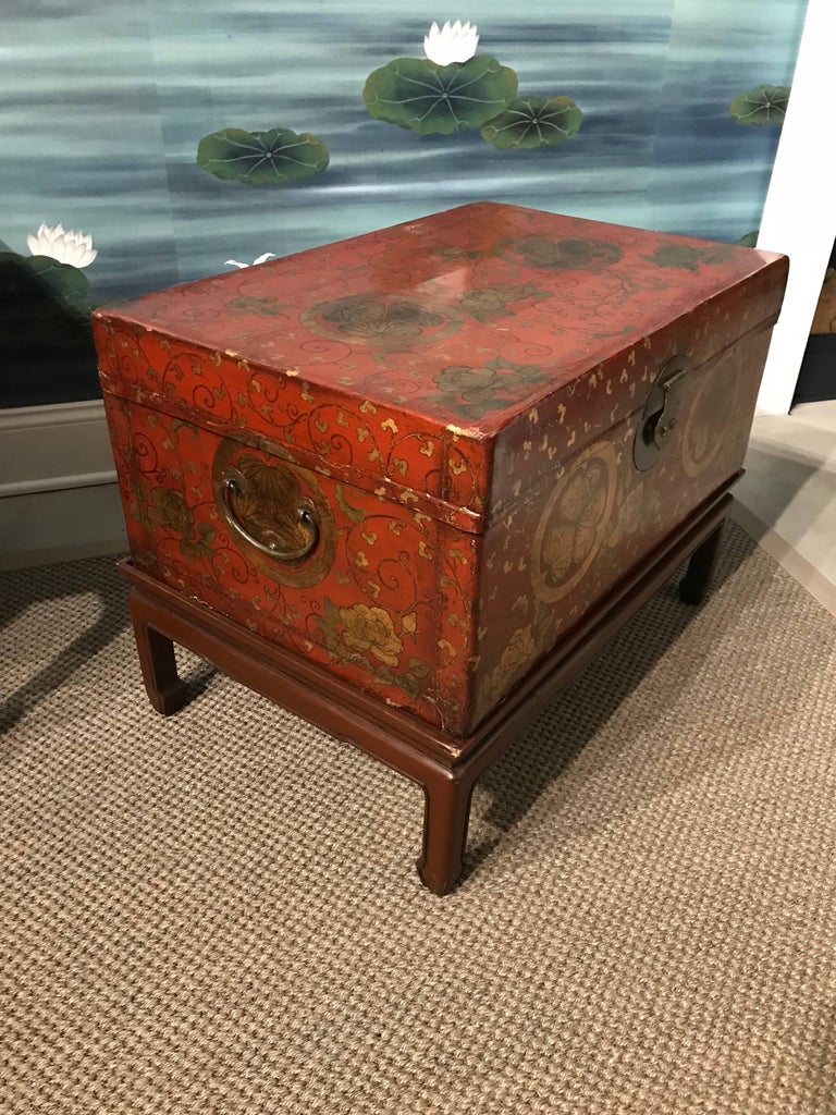 Antique Chinese Leather Trunk with Gold Crests For Sale at 1stDibs ...