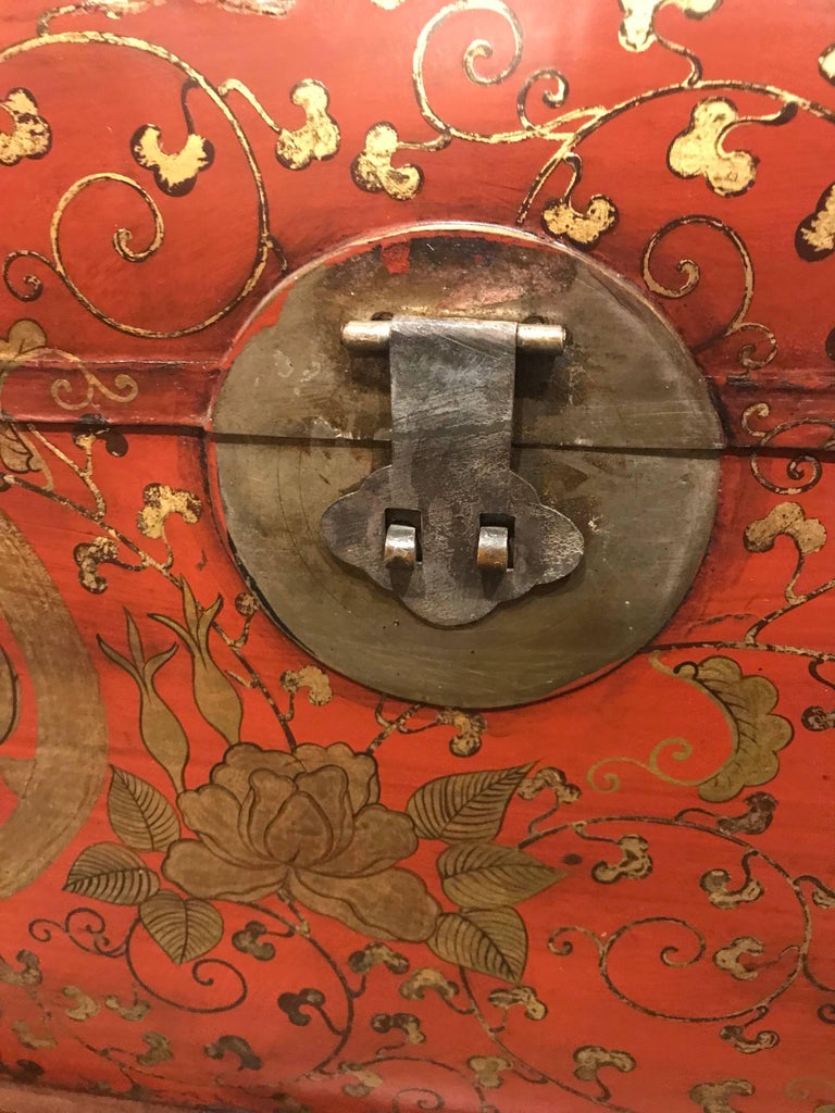 Antique Chinese Red Leather Trunk at 1stDibs