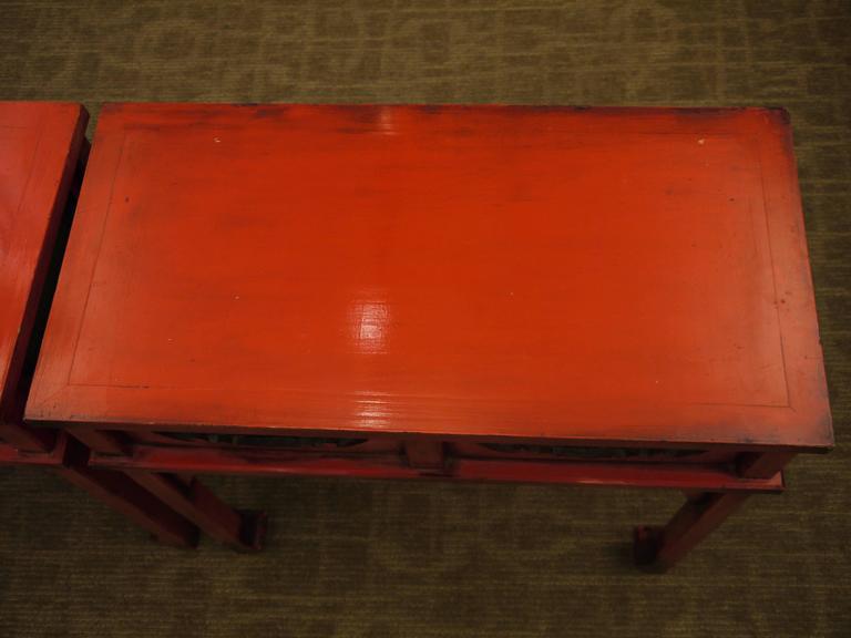 Pair of Japanese Red Lacquer Side Tables For Sale at 1stDibs