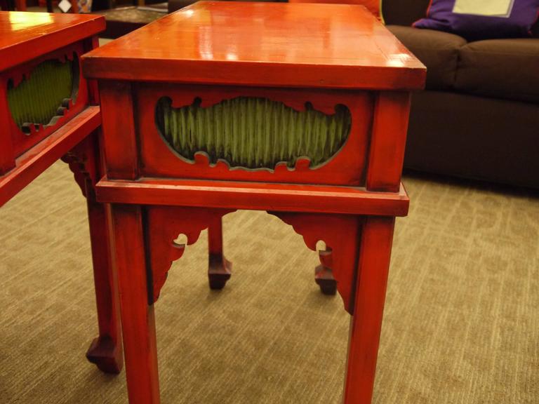 Pair of Japanese Red Lacquer Side Tables For Sale at 1stDibs