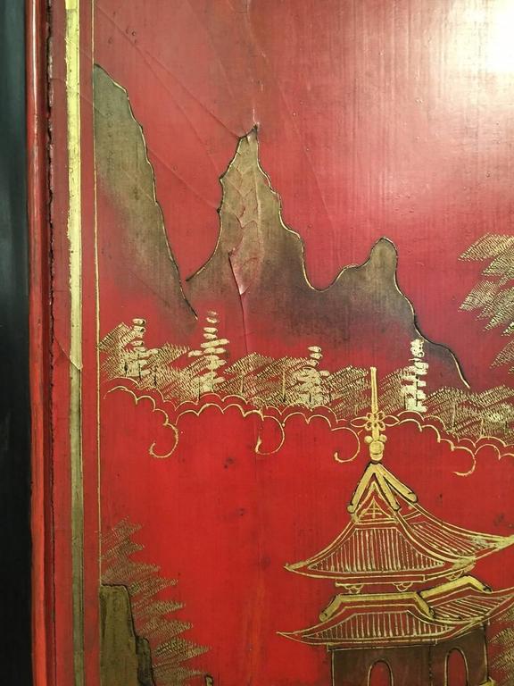 Antique Chinese Red Lacquer Landscape For Sale at 1stDibs