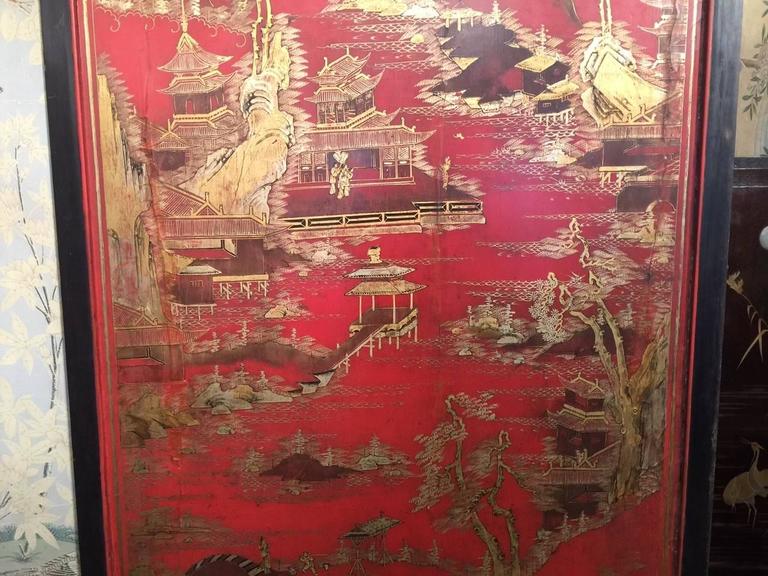 Antique Chinese Red Lacquer Landscape For Sale at 1stDibs