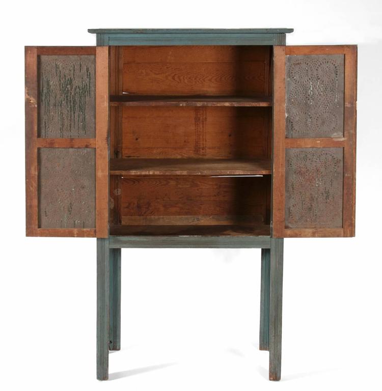 Narrow Blue Painted Pie Safe on Tall Legs, Probably Upstate NY or PA at ...