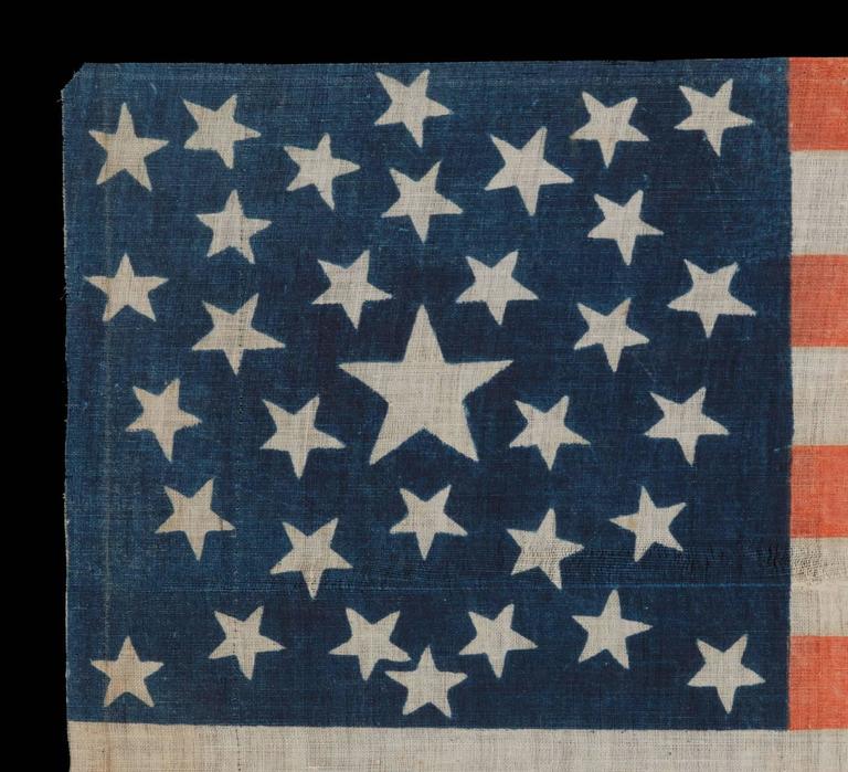 1860 Lincoln Campaign Parade Flag with 33 Stars in a Pentagon Medallion ...