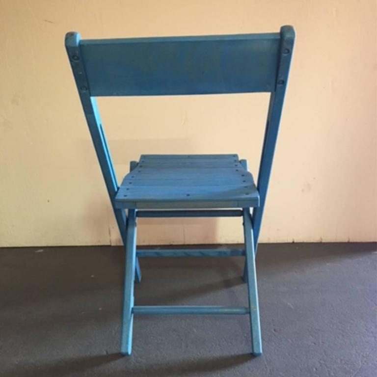 Blue Wooden Folding Chair For Sale at 1stDibs