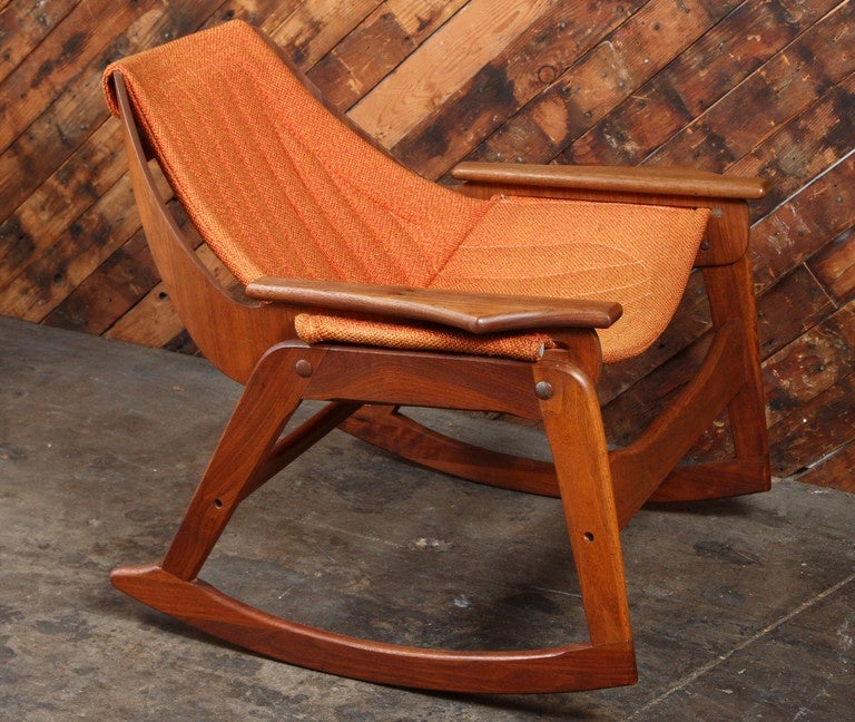 Rare Jerry Johnson Midcentury Walnut Rocking Chair at 1stDibs
