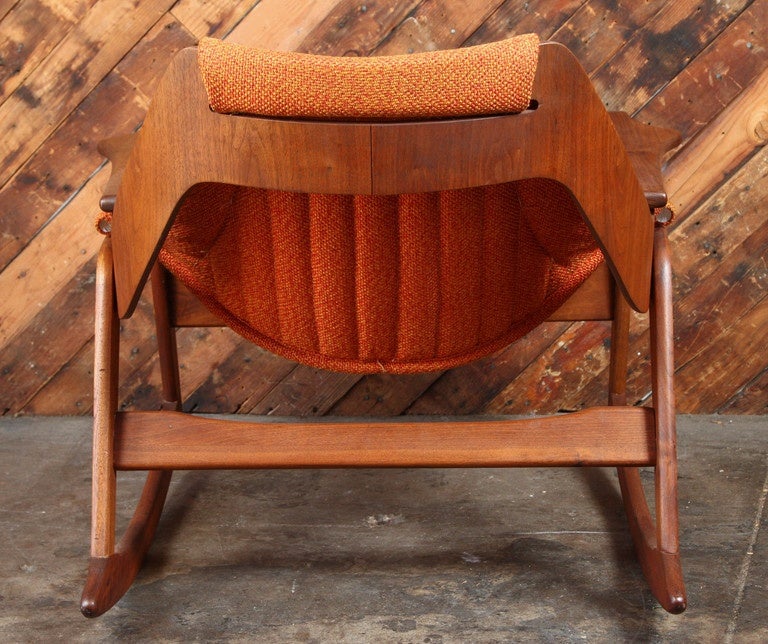 Rare Jerry Johnson Midcentury Walnut Rocking Chair at 1stDibs