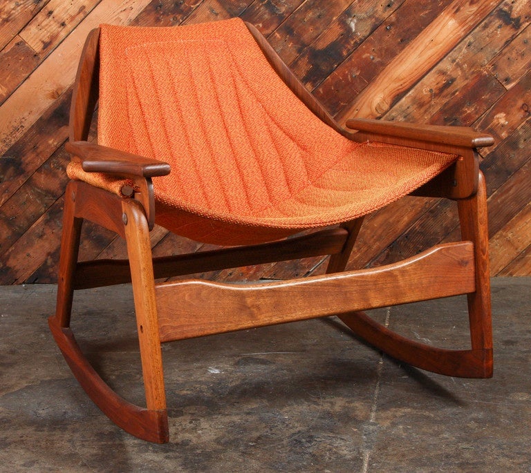 Rare Jerry Johnson Midcentury Walnut Rocking Chair at 1stDibs