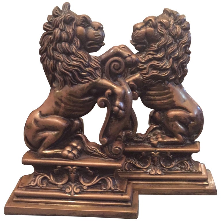 Lion Andirons, 19th Century For Sale at 1stDibs