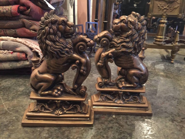 Lion Andirons, 19th Century For Sale at 1stDibs