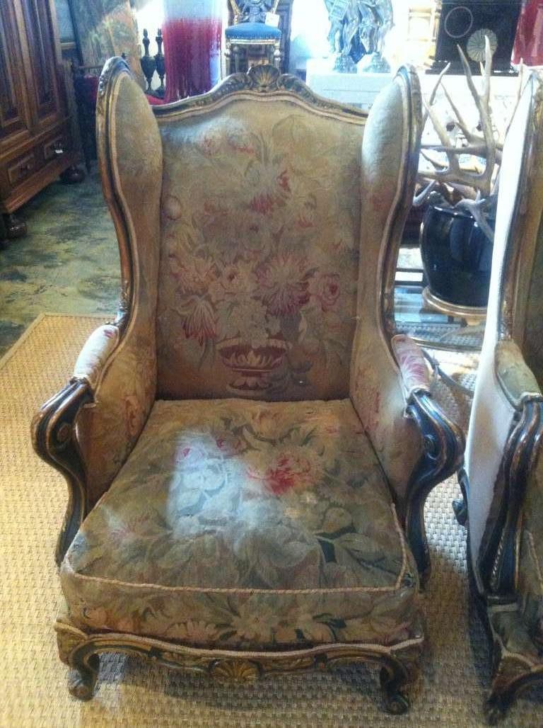 Pair of 19th Century French Wing Chairs For Sale at 1stDibs