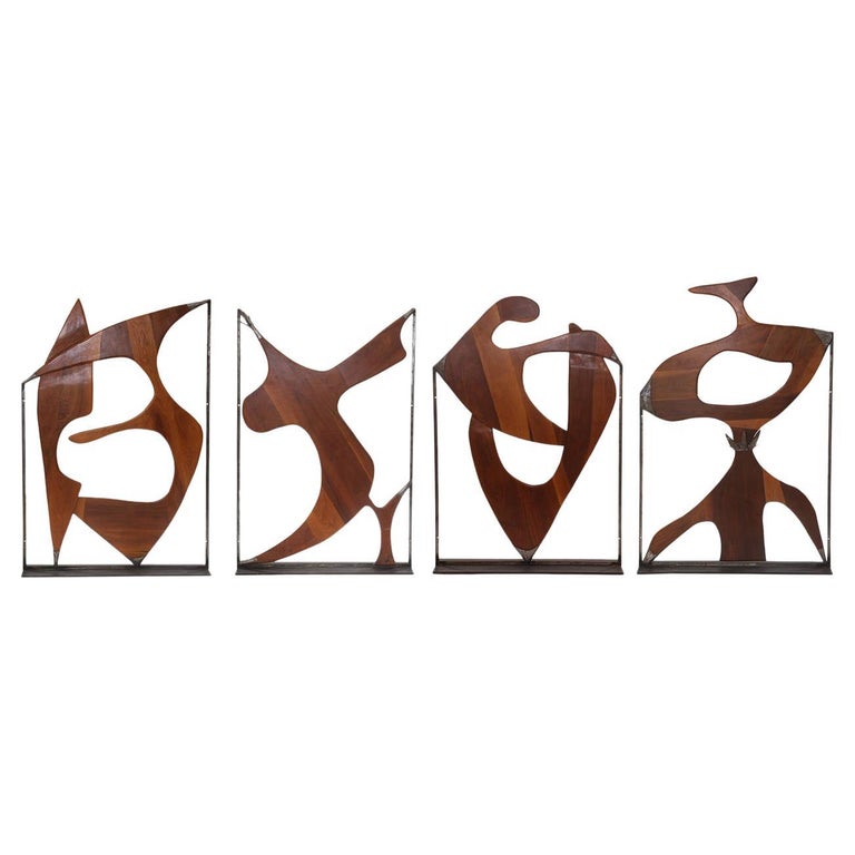 Six Monumental Black Walnut and Steel Sculptures by Allen Ditson For ...