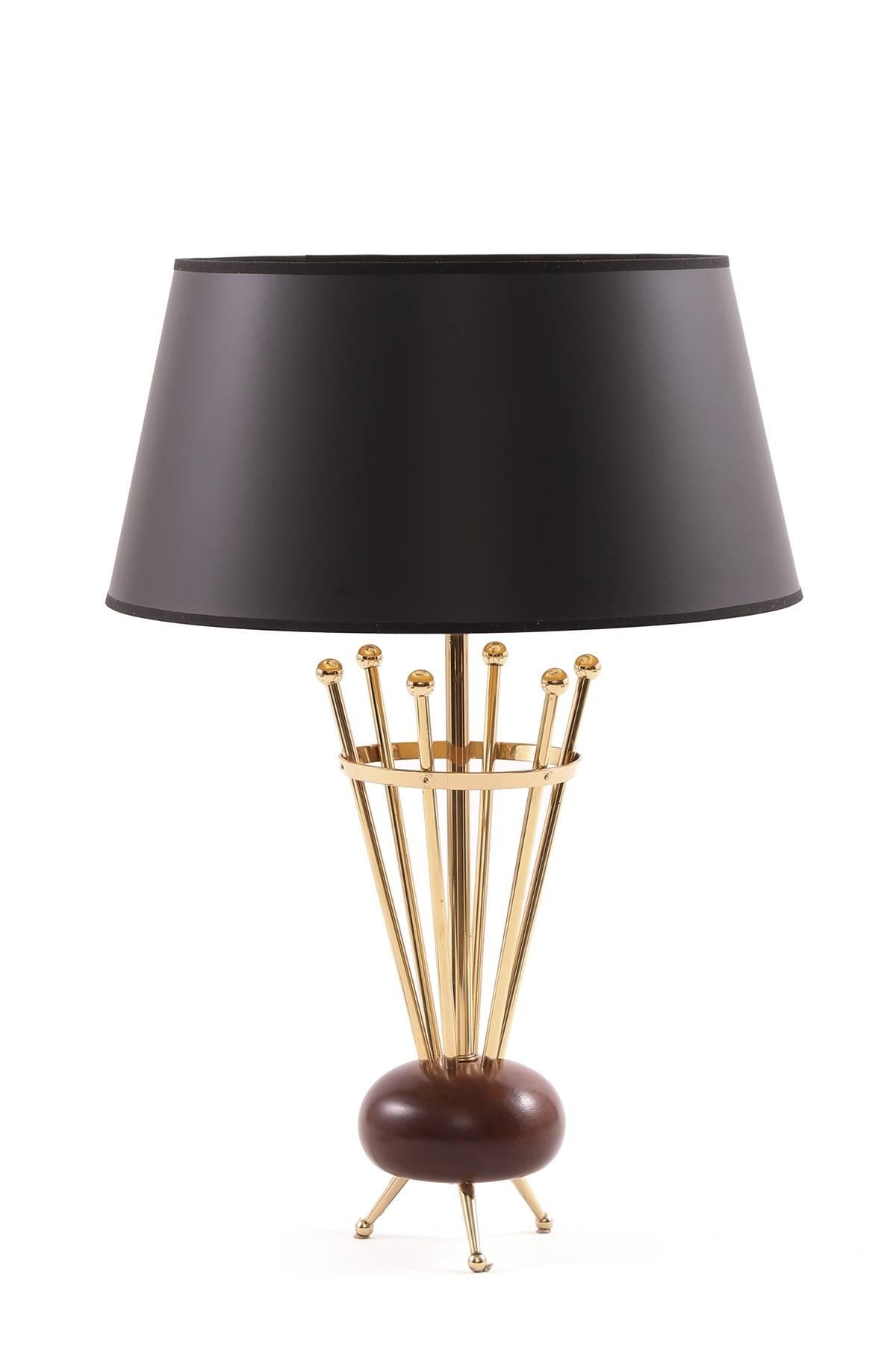 Stiffel Brass and Walnut 1950's Sputnik Table Lamps For Sale at 1stDibs