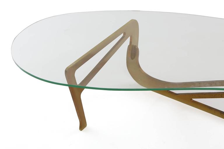 Solid Brass and Free Form Glass Cocktail Table at 1stDibs