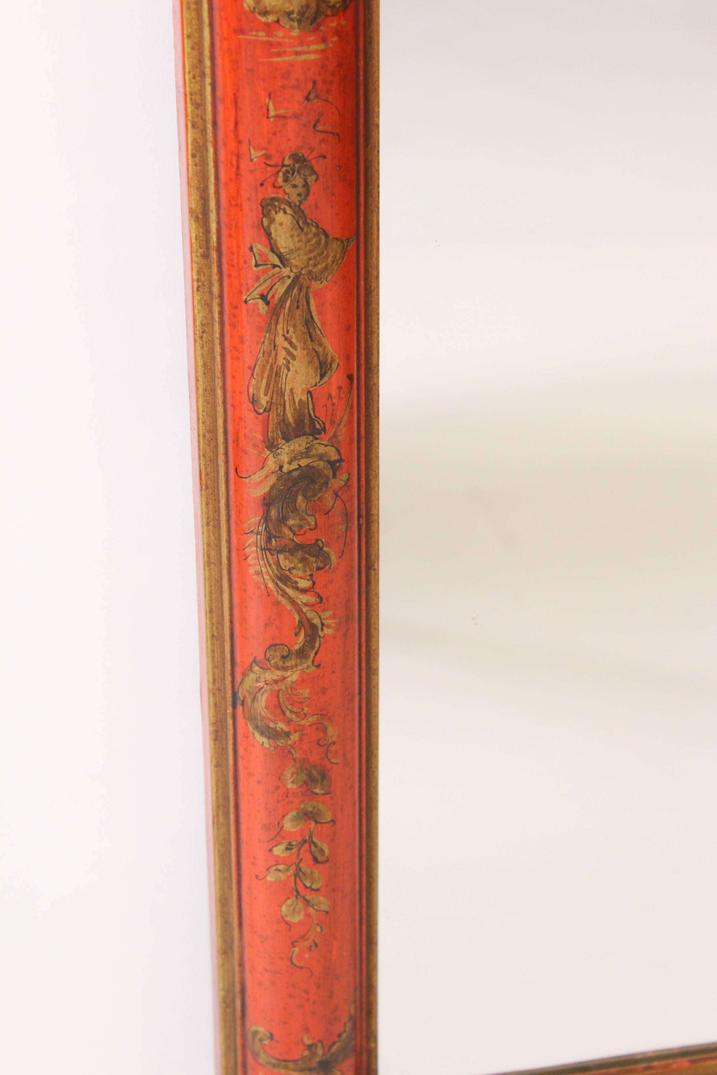 Matched Pair of Red Chinoiserie Decorated Mirrors at 1stDibs