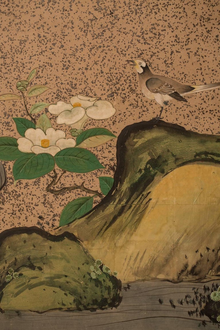 Japanese Six Panel Screen, "Amorous Pheasants in Venerable Garden Pine ...